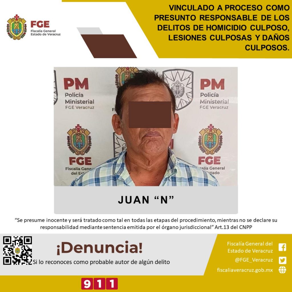 Vinculado a proceso como presunto responsable de los delitos de homicidio culposo, lesiones ...